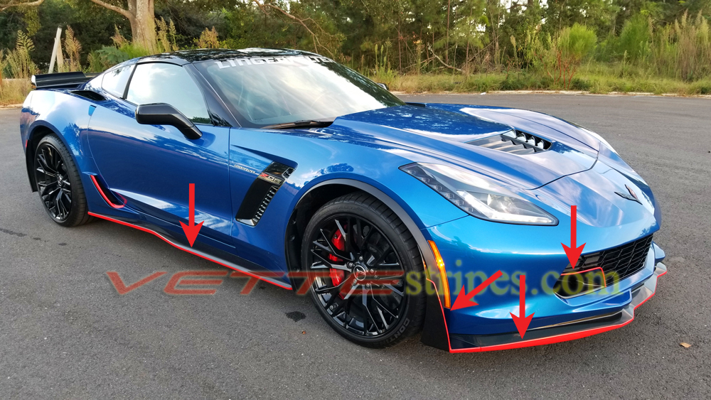 2014-2019 C7 Corvette Stingray side vent spear stripe decal extension ...