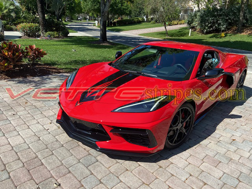 Torch red C8 Corvette hood stinger stripe with Stingray cutout ...